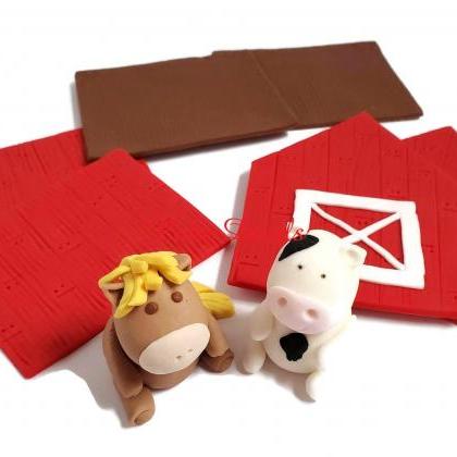 Barn & Farm Animal Fondant- Mini Cake Topper Kit, Handmade Edible, Farm ...