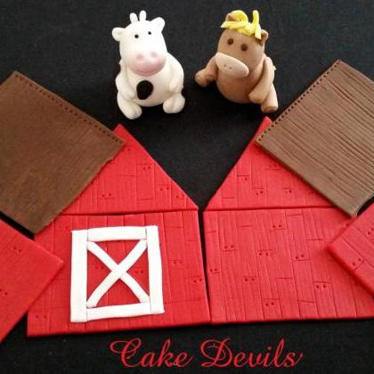 Barn & Farm Animal Fondant- Mini Cake Topper Kit, Handmade Edible, Farm ...