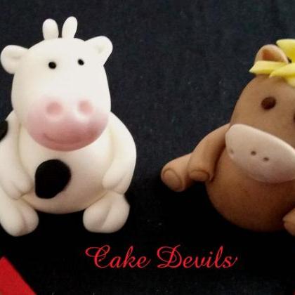 Barn & Farm Animal Fondant- Mini Cake Topper Kit, Handmade Edible, Farm ...