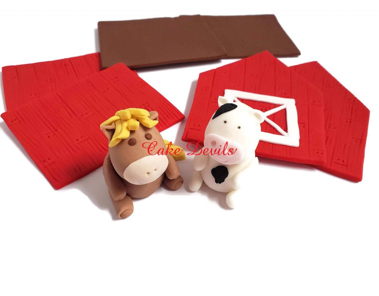 Barn & Farm Animal Fondant- Mini Cake Topper Kit, Handmade Edible, Farm ...